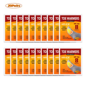 MR.ICE Toe Warmers Heating Pad with Adhesive Backing - Boot Heat Packs - Long Lasting Safe Natural Odorless Air Activated Warmers - Up to 8 Hours of Heat - 20 Pairs Value Packs