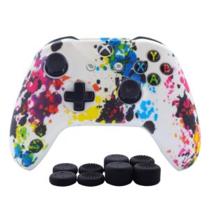 hikfly silicone gel controller cover skin protector kits for xbox one/xbox one s/xbox one x controller video games(1 x controller camouflage cover with 8 x thumb grip caps)(white paints)