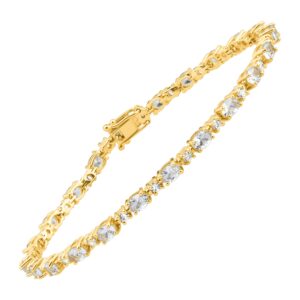 5 7/8 ct simulated aquamarine tennis bracelet with cubic zirconia in 14k gold-plated sterling silver, 7"