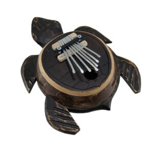 hand carved wood and coconut shell sea turtle thumb piano karimba