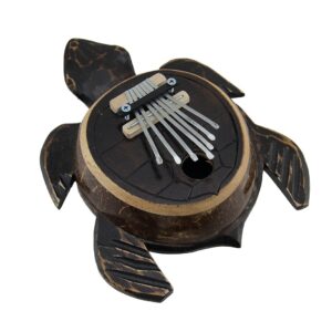 Hand Carved Wood and Coconut Shell Sea Turtle Thumb Piano Karimba