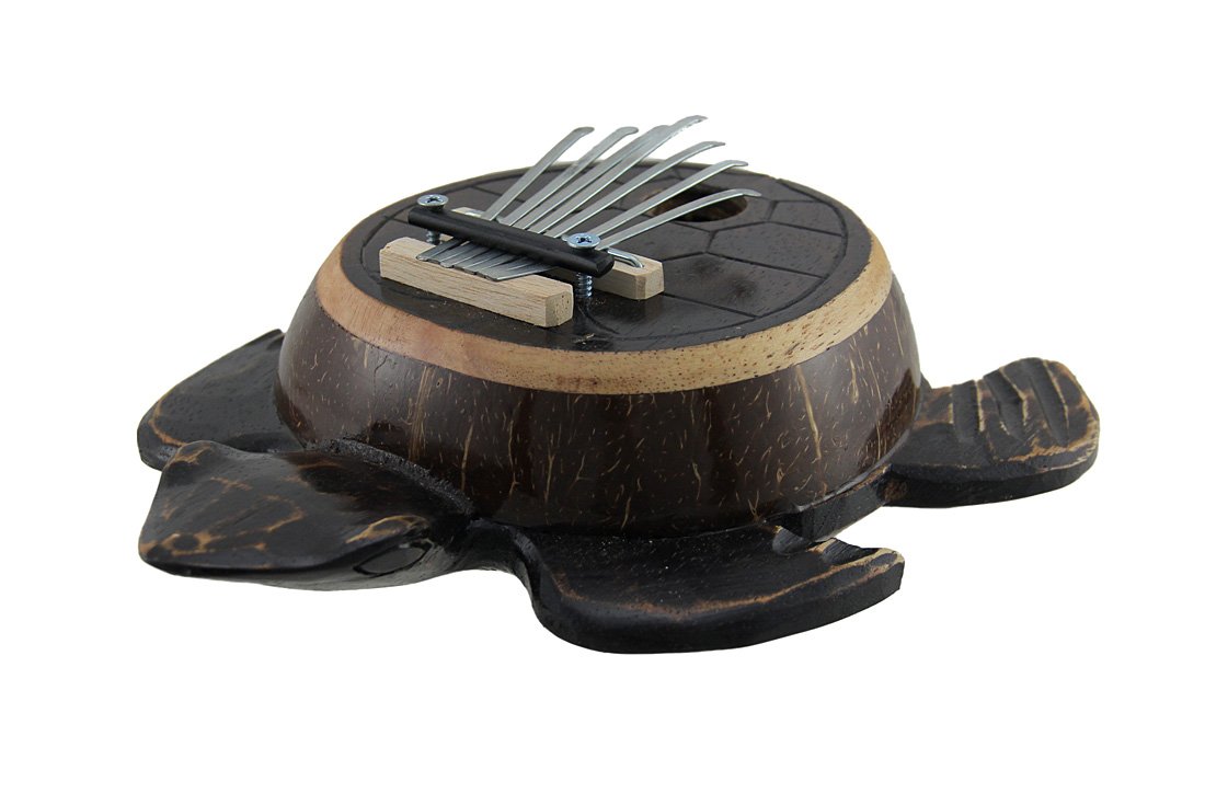 Hand Carved Wood and Coconut Shell Sea Turtle Thumb Piano Karimba