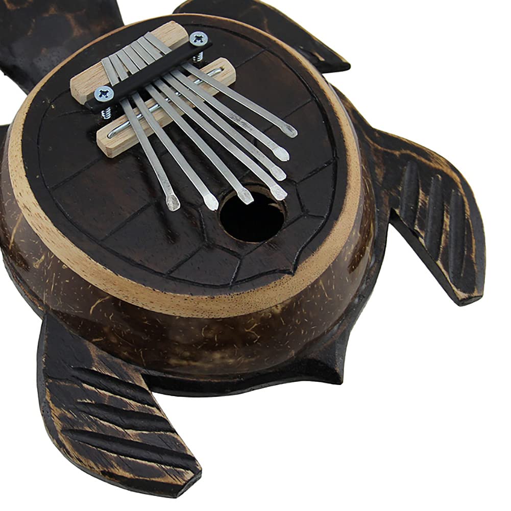 Hand Carved Wood and Coconut Shell Sea Turtle Thumb Piano Karimba