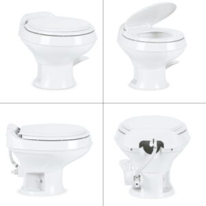 Dometic 311 Gravity Flush Toilet | White | Low Profile | Slow- Close Seat | Power Flush, Foot Pedal Flush Operation | 13.5" Seat Height for Compact Areas