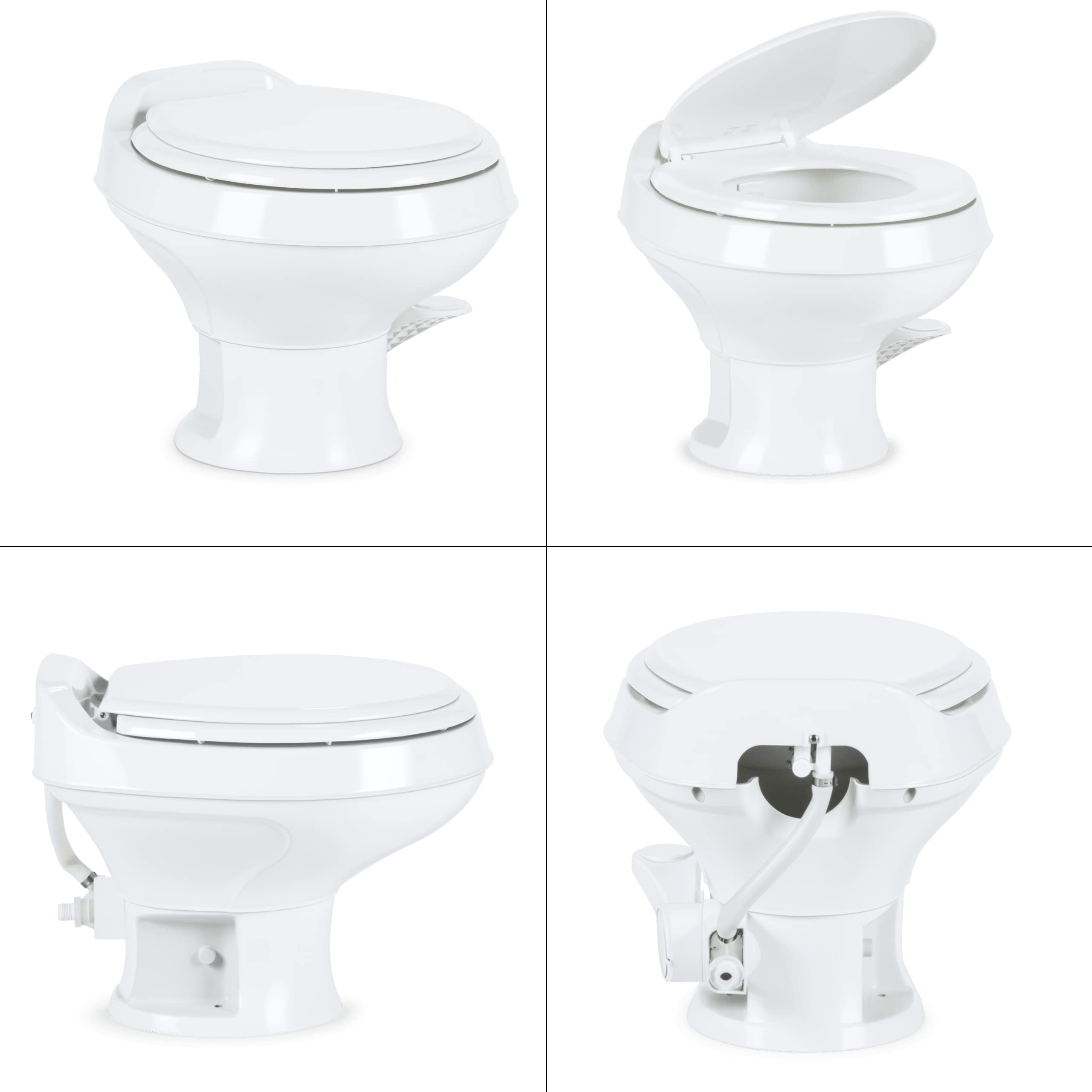 Dometic 311 Gravity Flush Toilet | White | Low Profile | Slow- Close Seat | Power Flush, Foot Pedal Flush Operation | 13.5" Seat Height for Compact Areas