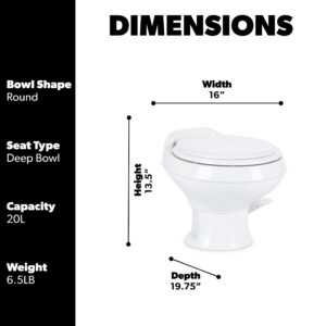 Dometic 311 Gravity Flush Toilet | White | Low Profile | Slow- Close Seat | Power Flush, Foot Pedal Flush Operation | 13.5" Seat Height for Compact Areas