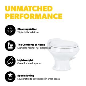 Dometic 311 Gravity Flush Toilet | White | Low Profile | Slow- Close Seat | Power Flush, Foot Pedal Flush Operation | 13.5" Seat Height for Compact Areas