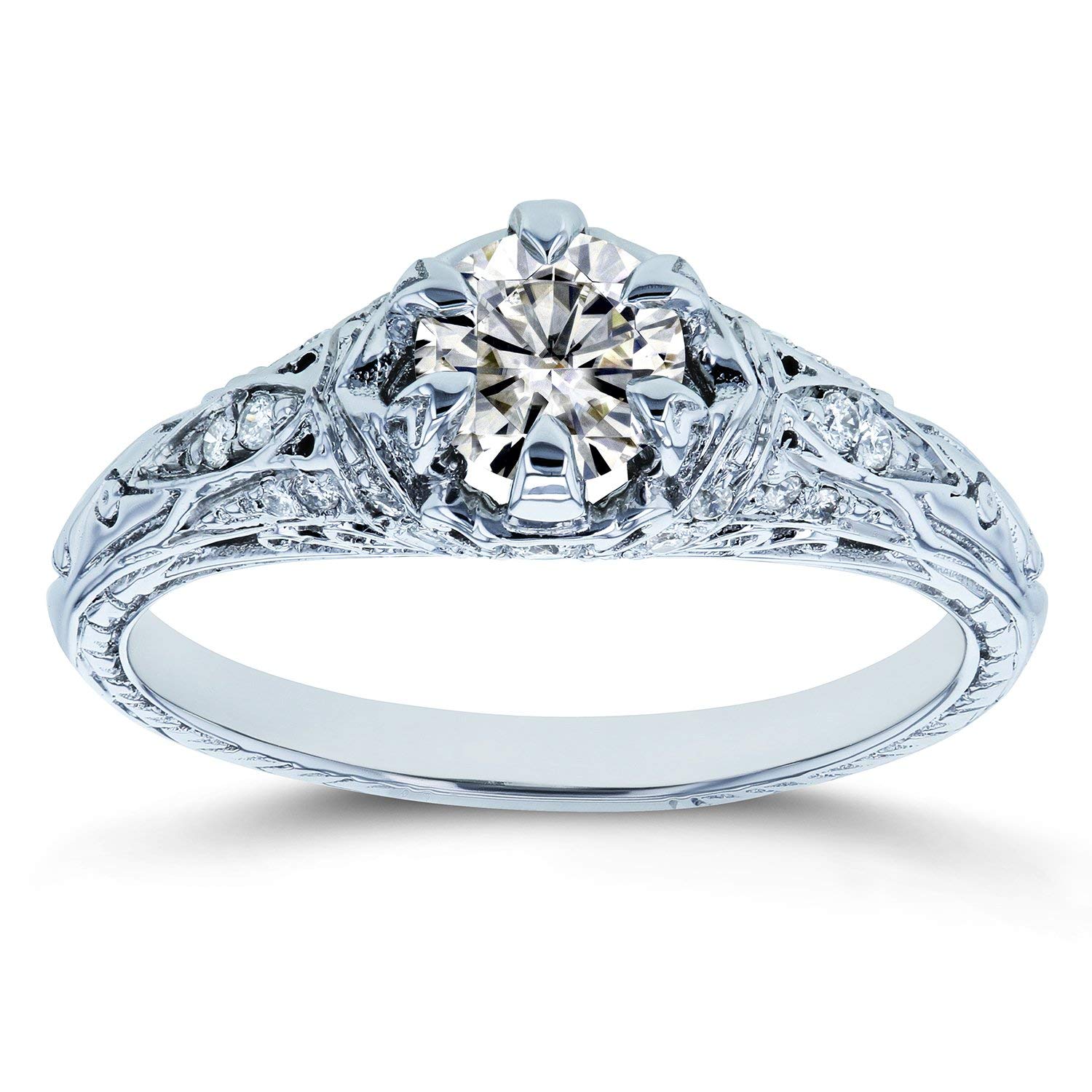 Kobelli Moissanite (G-H) 6-Prong Antique Style Engagement Ring 5/8 CTW 14k White Gold, 7.5