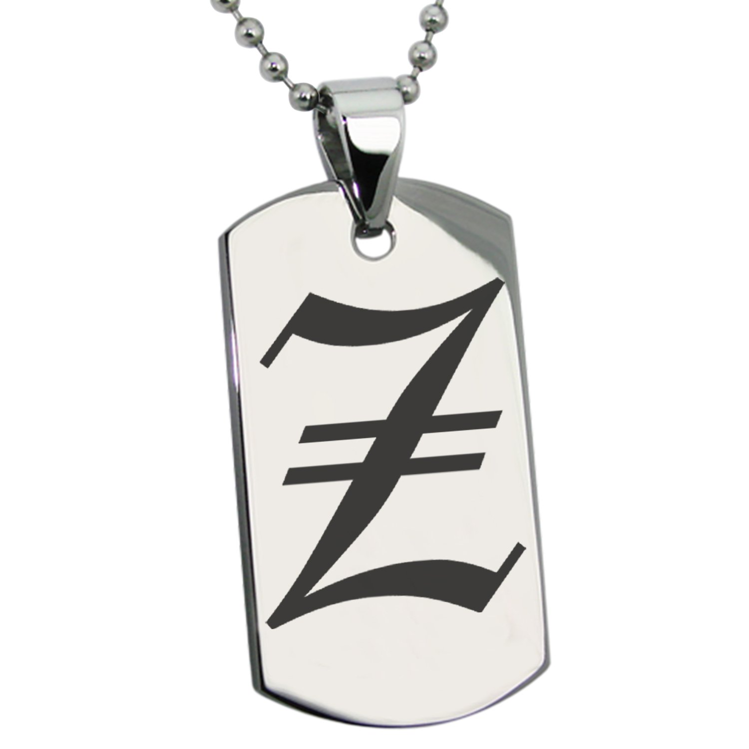 Tioneer Stainless Steel Letter Z Initial Old English Monogram Dog Tag Pendant Necklace