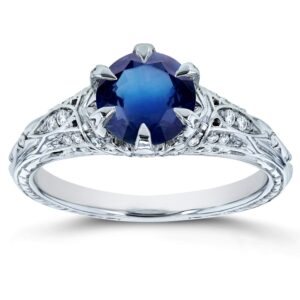 kobelli sapphire and diamond 6-prong antique style engagement ring 1 1/6 ctw 14k white gold, 8