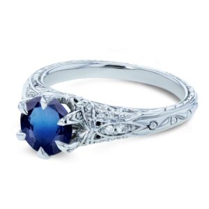 Kobelli Sapphire and Diamond 6-Prong Antique Style Engagement Ring 1 1/6 CTW 14k White Gold, 8