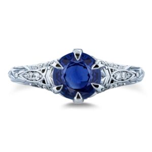 Kobelli Sapphire and Diamond 6-Prong Antique Style Engagement Ring 1 1/6 CTW 14k White Gold, 8