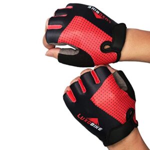 LuxoBike Cycling Gloves Bicycle Gloves Bicycling Gloves Mountain Bike Gloves – Anti Slip Shock Absorbing Padded Breathable Half Finger Short Sports Gloves Accessories for Men/Women