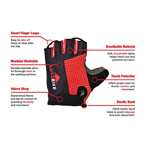 LuxoBike Cycling Gloves Bicycle Gloves Bicycling Gloves Mountain Bike Gloves – Anti Slip Shock Absorbing Padded Breathable Half Finger Short Sports Gloves Accessories for Men/Women