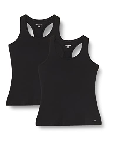 Amazon Essentials Women's Tech Stretch Racerback Tank Top (Available in Plus Size), Pack of 2, Black, Medium