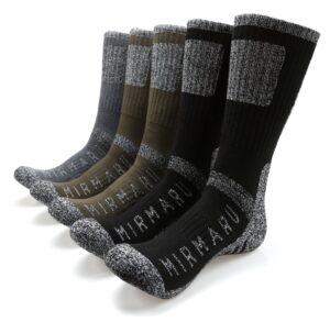 mirmaru m202-medium-men's 5 pairs multi performance outdoor sports hiking trekking crew socks (2black,2olive,1char)