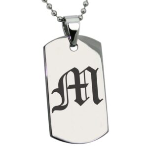 tioneer stainless steel letter m initial old english monogram dog tag pendant necklace