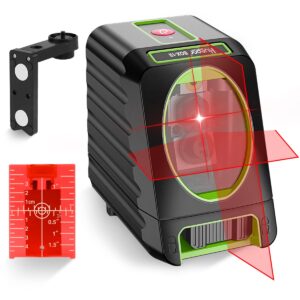 laser level, huepar box-1r 150 feet red cross line laser leveler, self leveling 150° vertical selectable laser lines with pulse mode, 360°magnetic base and battery included