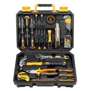 dekopro 100 piece home repair tool set,general household hand tool kit with plastic tool box storage