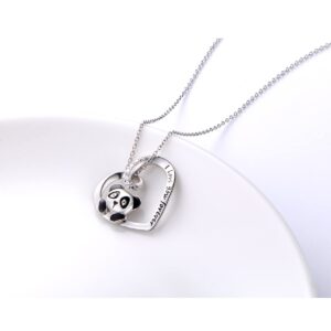 DAOCHONG 925 Sterling Silver Engraved I Love You Forever Cute Animal Panda Heart Pendant Necklace for Women Girlfriend Wife Mother Birthday Gifts Jewelry