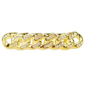 14k gold plated cuban link grillz iced full stone bling bottom teeth hip hop grills