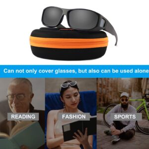 JIANGTUN Fit Over the Glass Sunglasses Warp Around OverSized Polarized Sun Glasses UV Protection, Size M Black Frame Grey Lens