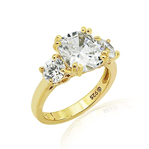 Amazon Essentials Womens Yellow Gold Plated Sterling Silver Cushion Cut Celebrity Meghan Ring with Infinite Elements Cubic Zirconia accent, Clear, Size 7, (previously Amazon Collection)