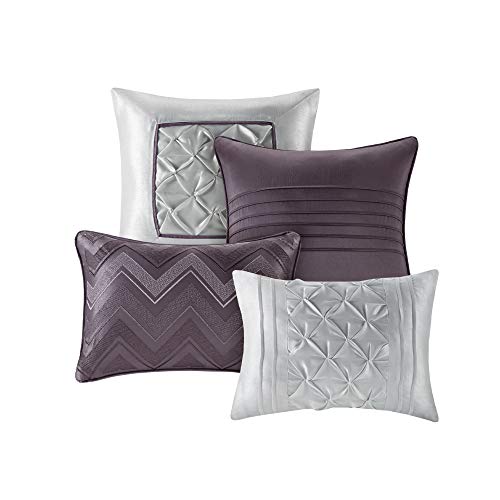 Madison Park Essentials Cal King Comforter Set, 24 Piece Bedding With Matching Curtains, Decorative Pillows, Luxe Diamond Tufting , Room in a Bag Joella Collection, Plum Cal King