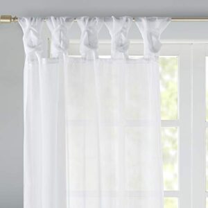 Madison Park Ceres DIY Twisted Tab Sheer Curtain, PAIR PANELS, Lightweight Window Treatment, Voile Privacy, Light Filtering Drape for Bedroom and Apartment, 50 in x 95 in, White 2 Piece