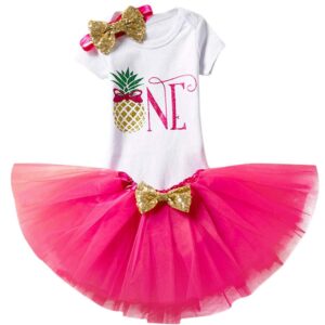 baby girl it's my 1st birthday 3pcs outfits skirt set romper+tutu dress+headband cake smash crown bodysuit - pink -