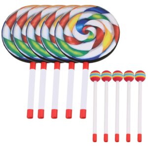 bqlzr 7.9" lollipop shape hand drum percussion musical instruments tool with candy drumstick pack of 5