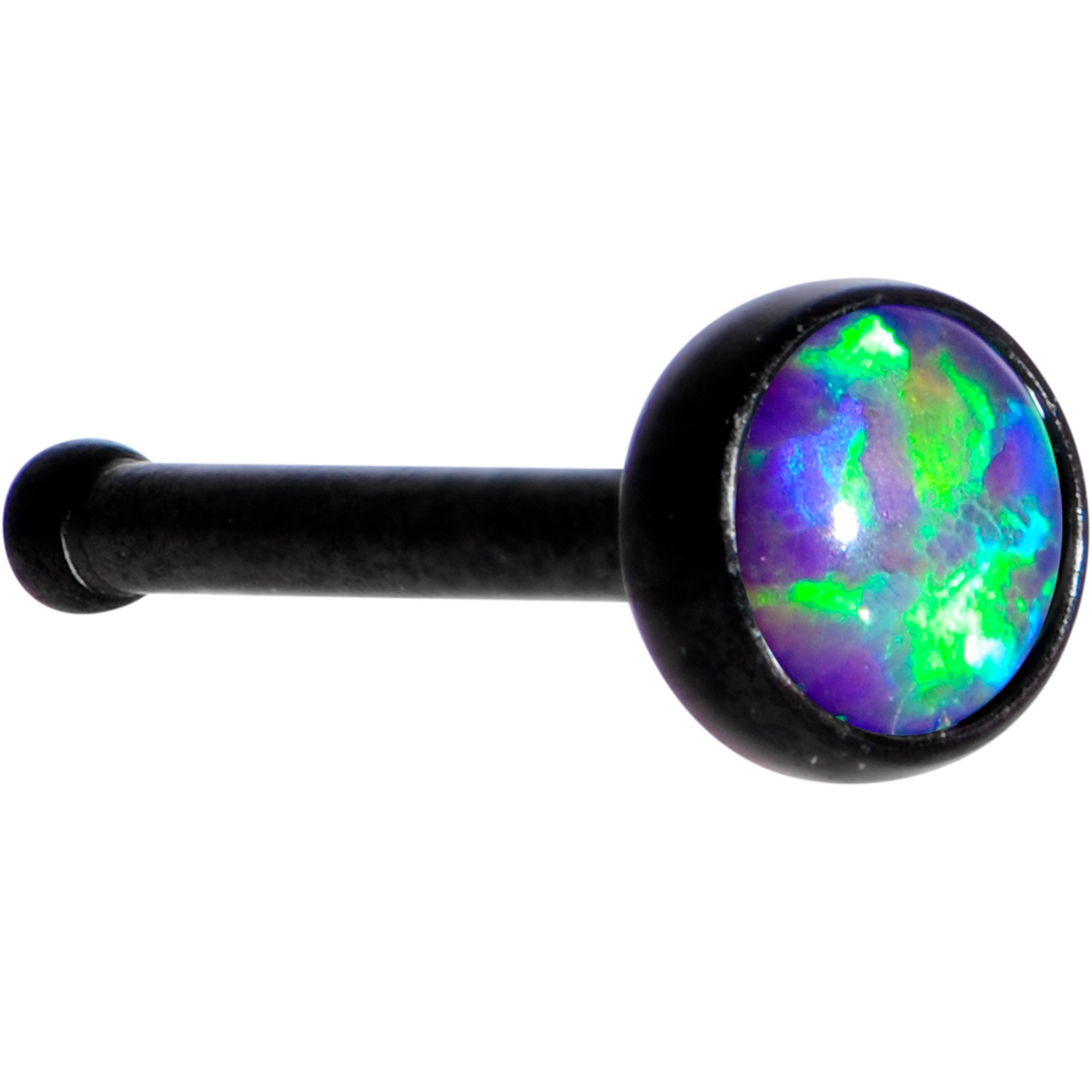 Body Candy Black Anodized Steel Purple 3mm Synthetic Opal Inlay Nose Stud Bone 20 Gauge 1/4"