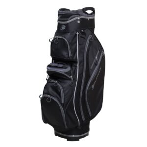 orlimar golf crx cooler cart bag, black/charcoal golf club bag for men with removable 6 can cooler pocket built in 15 way divider top 9 zippered pockets rain hood cover carry strap putter well