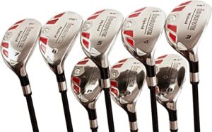 idrive hybrids senior men’s golf all complete full set, which includes: #3, 4, 5, 6, 7, 8, 9, pw senior flex with premium arthritic grip right handed utility “a” flex clubs