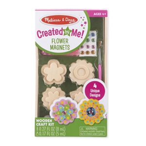 Melissa & Doug Created by Me! Flower Wooden Magnets Craft Kit (4 Designs, 4 Paints, Stickers, Glitter Glue)