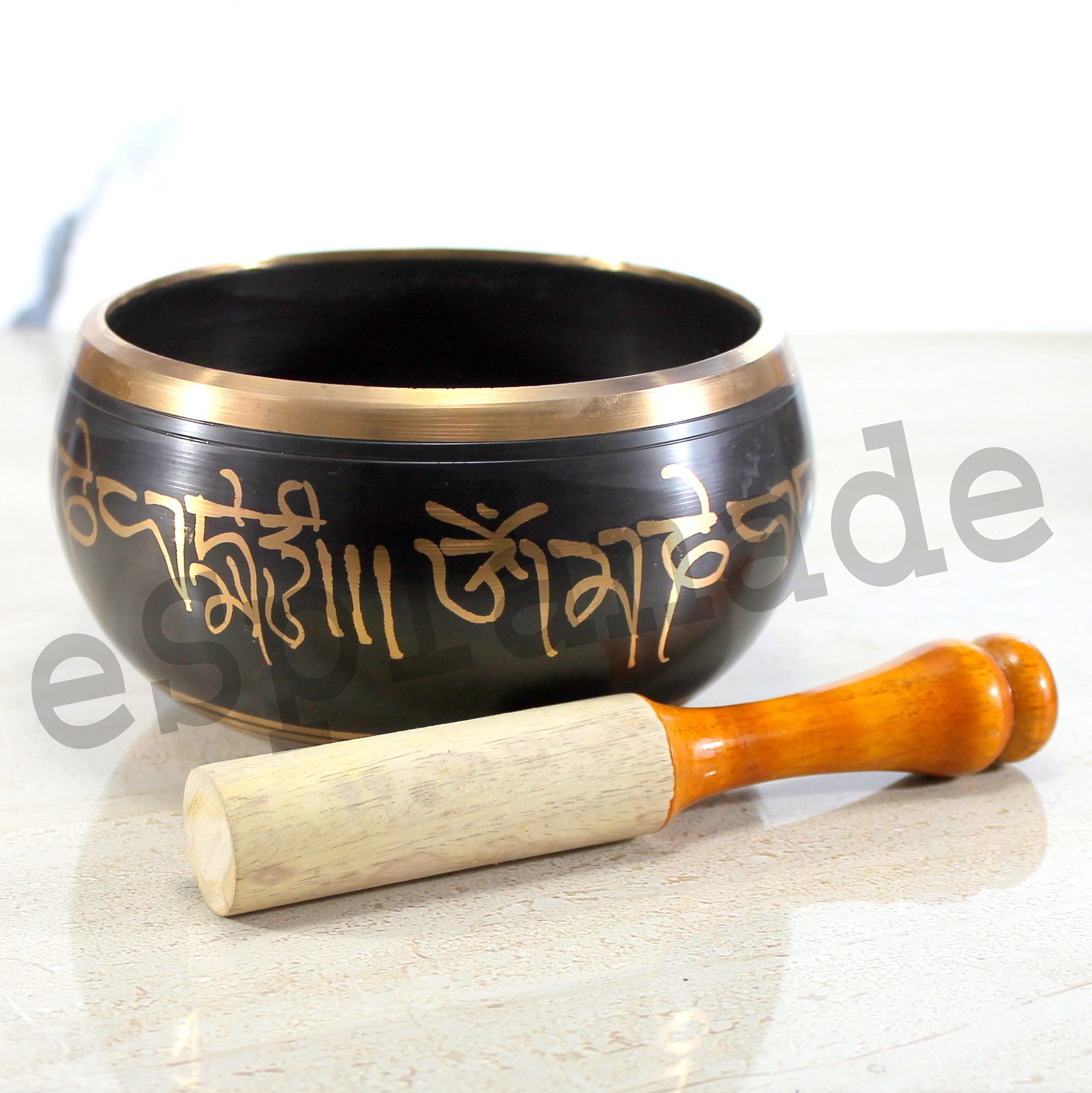 eSplanade - 6 inches - Singing Bowl Tibetan Buddhist Prayer Instrument With Striker Stick | OM Bell | OM Bowl | Meditation Bowl | Music Therapy (black)