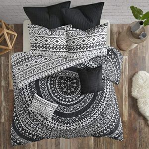 urban habitat larisa cotton comforter set-luxetraditional design all season cozy bedding with matching shams, decorative pillow, full/queen, reversible medallion black 7 piece