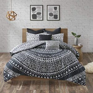 Urban Habitat Larisa Cotton Comforter Set-LuxeTraditional Design All Season Cozy Bedding with Matching Shams, Decorative Pillow, Full/Queen, Reversible Medallion Black 7 Piece