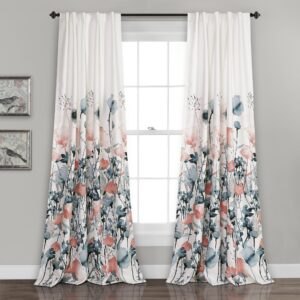 lush dÉcor zuri flora curtains light filtering window panel set for living, dining, bedroom (pair), 84 x 52 in, blue and coral, 2 count