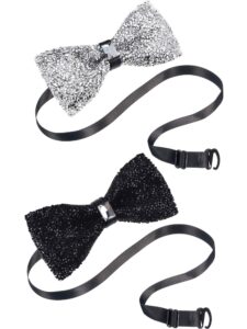 2 pieces rhinestone bow ties banquet bowties men's pre-tied bow ties for wedding and parties (black and silver)