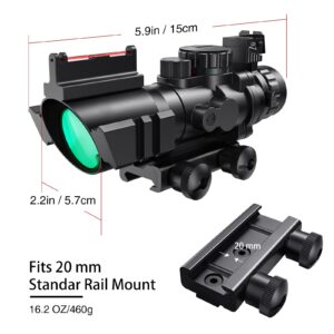 MidTen 4x32 Prism Tactical Rifle Scope Red & Green & Blue Illuminated Reticle Hunting Guns Scope with Mount for 20mm Rail and Fiber Optic Sight