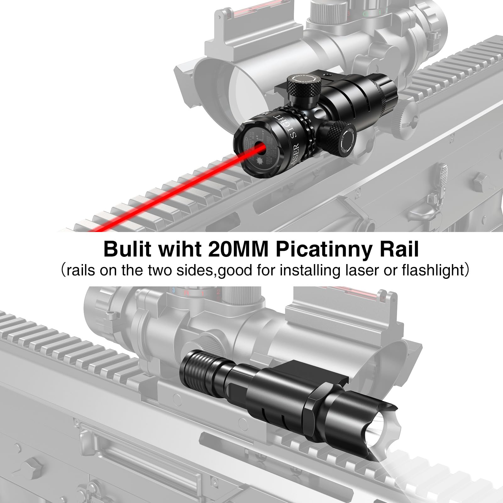 MidTen 4x32 Prism Tactical Rifle Scope Red & Green & Blue Illuminated Reticle Hunting Guns Scope with Mount for 20mm Rail and Fiber Optic Sight