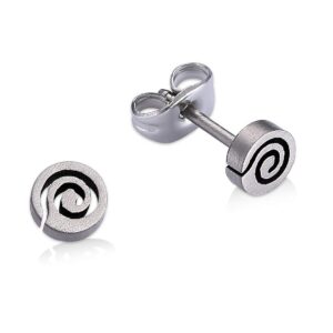 leya stud earrings, pure titanium hypoallergenic spiral earring for women, men, teen girls, boys | sensitive ears (including titanium earring backs) silver