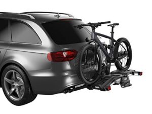 thule easyfold xt 2 hitch bike rack - e-bike compatible - fits 2" and 1, 1/4" receivers - tool-free installation - fully foldable - easy trunk access - fully locking - 130lb load capacity