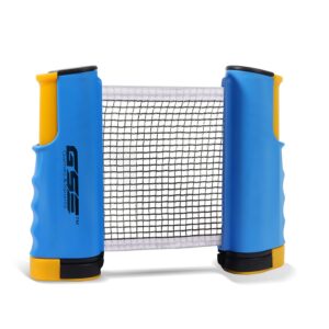 gse adjustable retractable ping pong net & post. portable table tennis net & clamps. replacement ping pong net for any tables (blue)