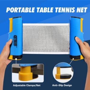 GSE Adjustable Retractable Ping Pong Net & Post. Portable Table Tennis Net & Clamps. Replacement Ping Pong Net for Any Tables (Blue)