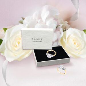 Samie Collection 3 Stone CZ Engagement Ring for Women Inspired by Royal Wedding in Gold Plating, Size 7