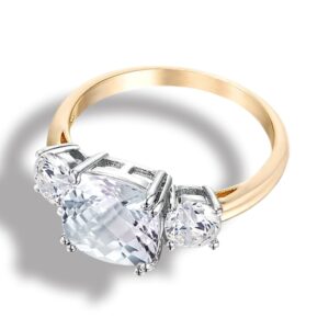 Samie Collection 3 Stone CZ Engagement Ring for Women Inspired by Royal Wedding in Gold Plating, Size 7