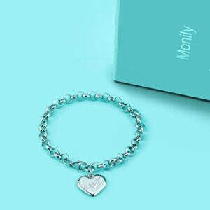 Monily Initial Charm Bracelets for Women Stainless Steel Charm Bracelets for Women Letters A Alphabet Heart Bracelet Jewelry Gifts for Women