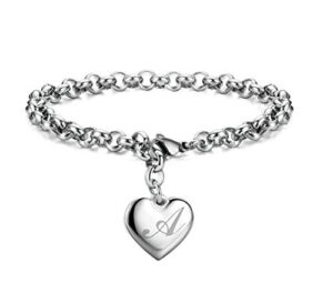 monily initial charm bracelets for women stainless steel charm bracelets for women letters a alphabet heart bracelet jewelry gifts for women